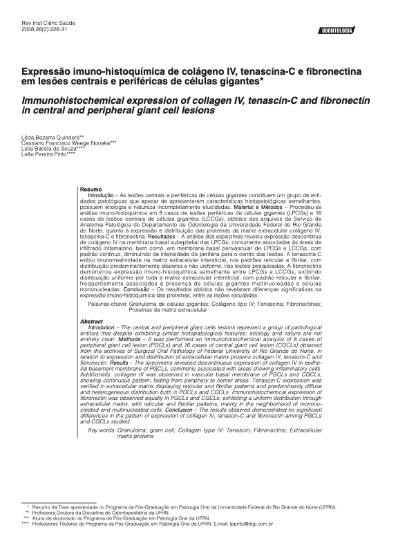 Expressão imuno-histoquímica de colágeno IV, tenascina-C e fibronectina ...
