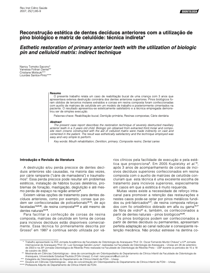 Reconstrução estética de dentes decíduos anteriores com a utilização de ...